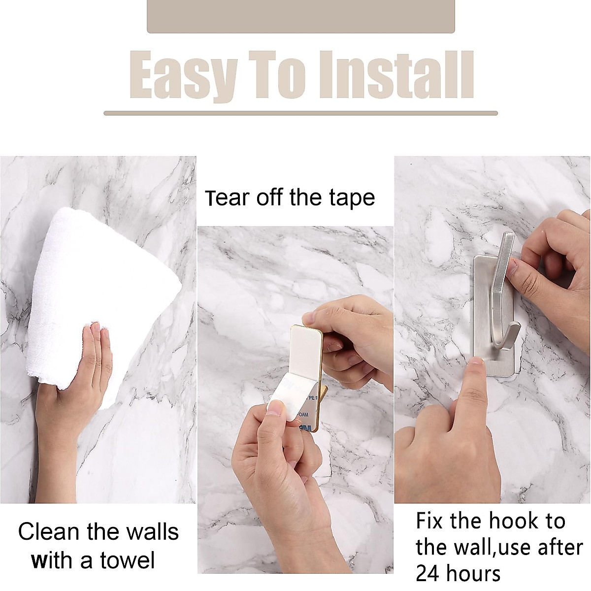 Tivcck Adhesive Towel Hook,5 Pack Adhesive Wall Hooks,Stick on Wall Hooks for Hanging Robe Coat,Metal Adhesive Hooks Heavy Duty,Stainless Steel Bath Towel Hooks for Bathrooms Kitchen,Silver