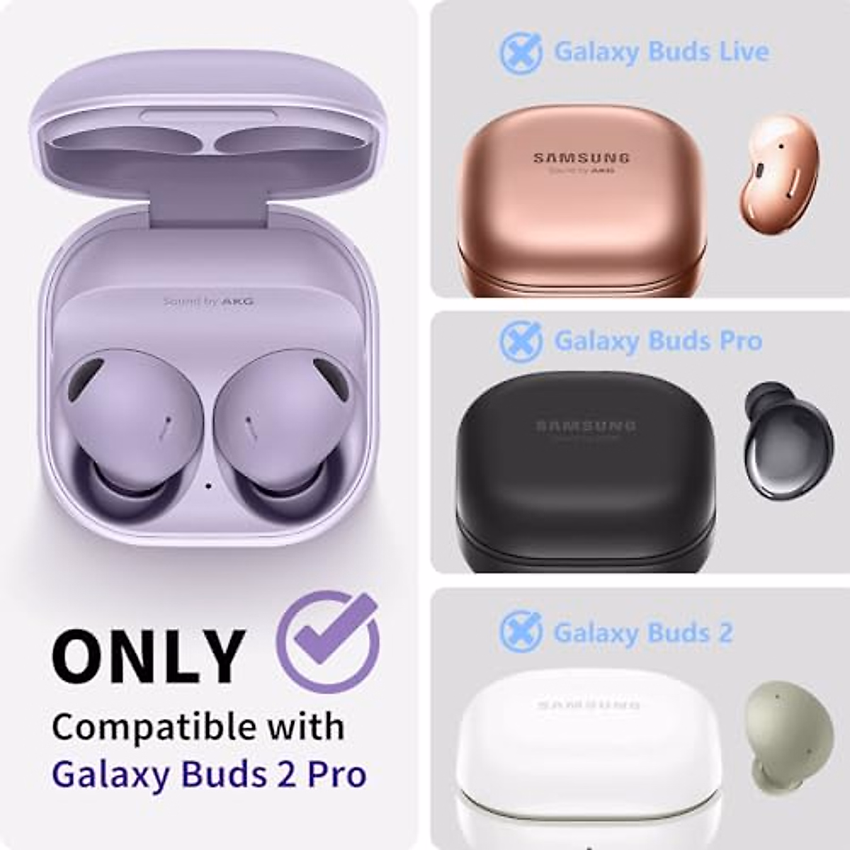 Woocon Galaxy Buds 2 Pro Strap,Soft Strong Silicone Special Anti-Skid Design Sports Anti Lost Headphones Lanyard Accessories ONLY Compatible with Samsung Galaxy Buds 2 Pro Earbuds Neck Rope Cord-Lilac