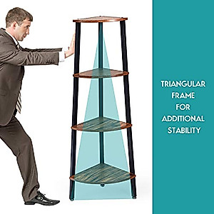 Giantex 4-Tier Corner Shelf Industrial Multipurpose Bookcase, Home or Office Storage Rack, Wood Plant Stand with Metal Frame (Rustic Brown)