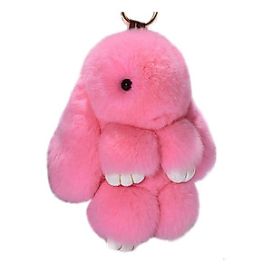 HXINFU Real Rabbit Fur Ball Keychain Bag Plush Pom Poms Fluffy Bunny Keychain