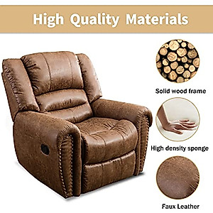 CANMOV Leather Recliner Chair, Classic and Traditional Manual Recliner Chair with Comfortable Arms and Back Single Sofa for Living Room, Nut Brown