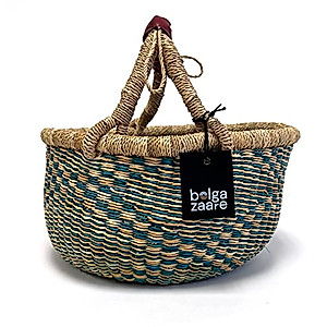 Bolga Zaare Market Basket, Handmade in Ghana Africa by Women Artisans, (Colorful, Mini) (7.5"-8.5" Diameter x 5"-6" H) (1 Basket)