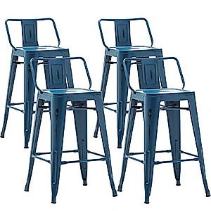 Aklaus Metal Bar Stools Set of 4 Barstools Counter Height Bar Stools with Back Industrial Bar Stools Indoor Outdoor Kitchen Dining Chairs Modern Bar Chairs Distressed Navy Blue 24inch Stools