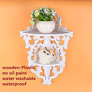 Yosoo White Wooden Chic Filigree Style Decorative Wall Corner Shelves Cutout Design Shelf to Display Photos