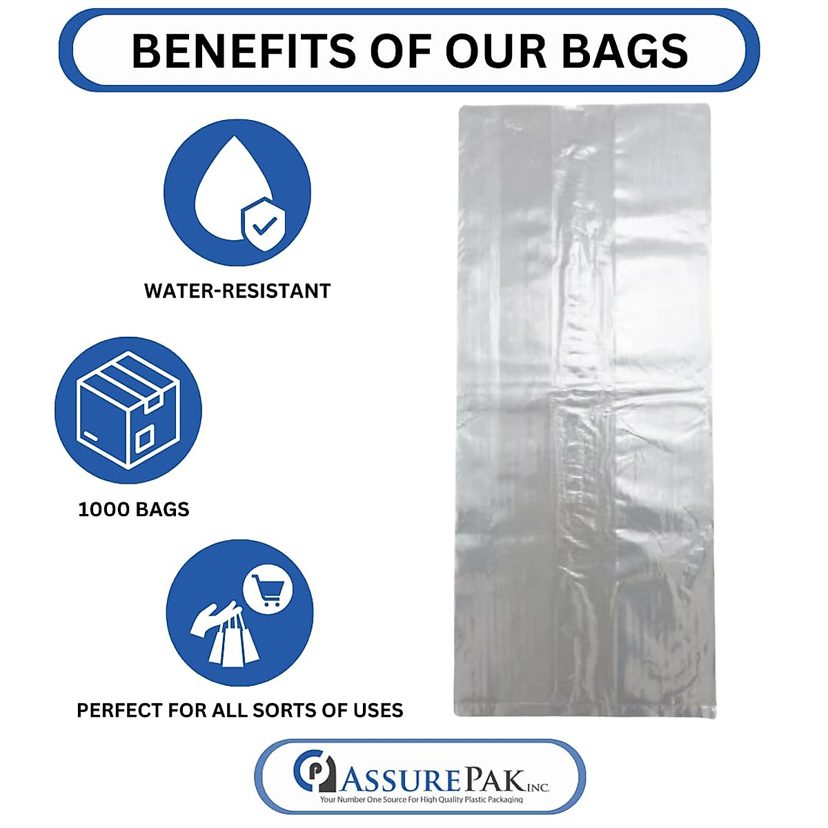 Plastic Produce Bag for Bread and Groceries - 4"x2"x8" - 1000 Bags - 0.95 mil - Natural Color - No Venting Holes LDPE