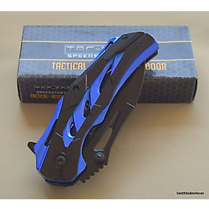 Black And Blue Open Folding Pocket Knife With 7.75 Inch Overall Outdoor Survival Hunting Knife for Camping by Survival Steel