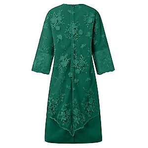 ADHOWBEW Wedding Guest Dresses for Women Plus Size Lace Chiffon Two Piece Set Dress Elegant Long Sleeve Midi Dress Vestidos Elegantes De Mujer para Fiesta Mother of The Bride Dresses Medium Green