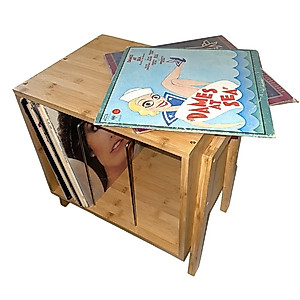 Turnable Stand with Record Storage - Stackable Bamboo Record Player Stand with Storage for 12" Vinyl Albums Turntable Cabinet Nightstand - Living Room Bedroom Sofa Couch Bed Side Night Stand