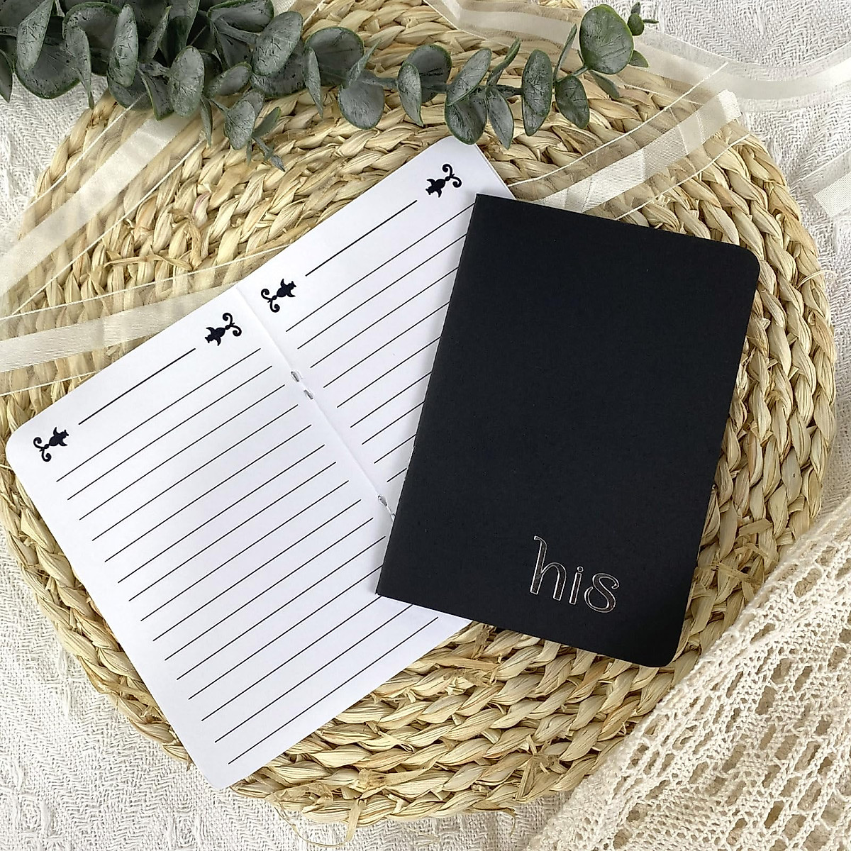 HANVOWS Vow Books His and Hers,Wedding Vow Books with Silver Foil Lettering,5.9"x3.9" Black and White Book Bride and Groom Booklet Notebook for Wedding Ceremony Wedding Essentials Gift