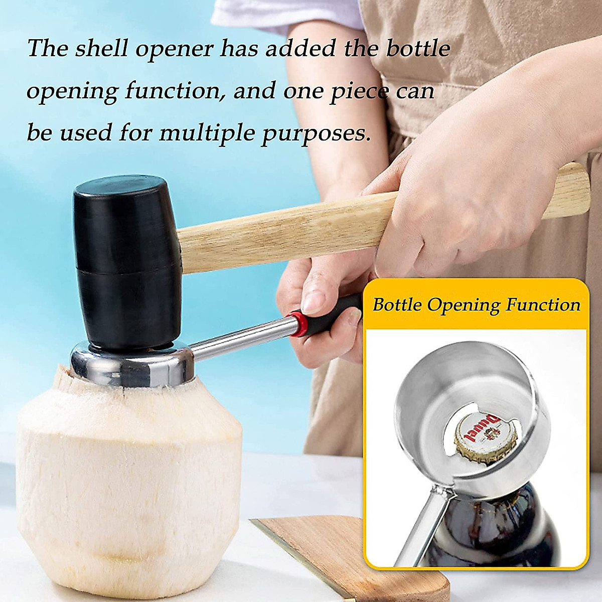 UnisonPet Coconut Opener Tool Set, Stainless Steel Coconut Opener Kit with Rubber Mallet Meat Removal Scraper, Coconut Drill Young & Mature Coconut Opening Tool
