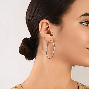 OOOPEL 2mm Sterling Silver Big Hoop Earrings For Women Sterling Silver Hoop Earrings Large Silver Hoop Earrings Womens Hypoallergenic Circle Endless Thin Hoop Oversize Silver Hoop Earrings For Women