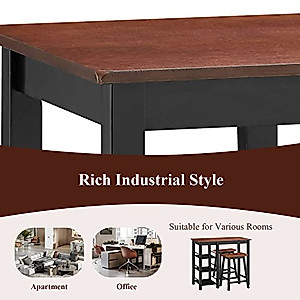 COSTWAY 3 Pieces Pub Table and Chair Set, Counter Height Dining Table Set with 2 Stools and 3 Storage Shelves, Industrial Wood Kitchen Table Set for Bar Bistro, Living Room, Restaurant