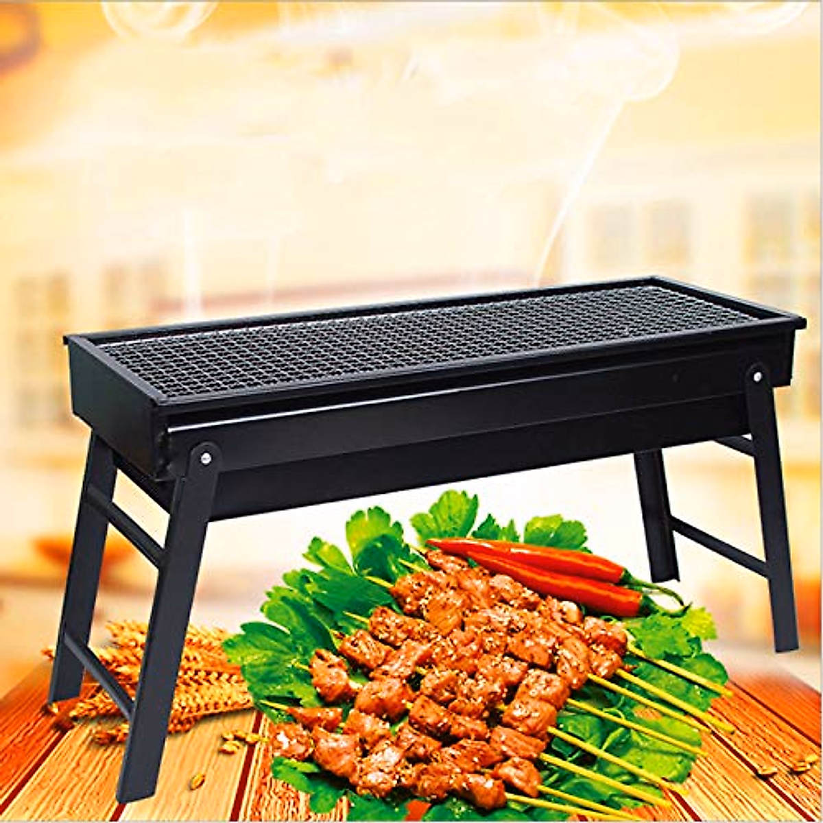 LSJZZ Charcoal Grill,Outdoor Folding Barbecue Portable BBQ Screw Type BBQ Camping Grills,for Smoker BBQ for Picnic Garden Terrace Camping Travel
