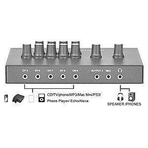 ANLEON MX400 Low-Noise 4-Channel Mono Line Mixer for guitars bass keyboards mix and 5-Channel Stereo Mixer