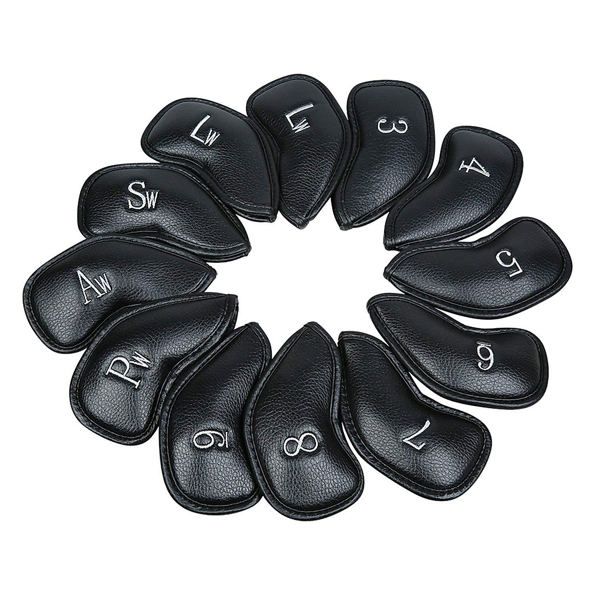 Sword &Shield sports 12pcs Thick Synthetic Leather Golf Iron Head Covers Set Headcover Fit All Brands Titleist, Callaway, Ping, Taylormade, Cobra, Nike, Etc (Black)