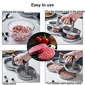 Amuideasy Burger Patty Maker, Aluminum Double Hamburger Press Patty Maker Wood Handle Meat Press Grill Burger Mold with 100 Patty Papers