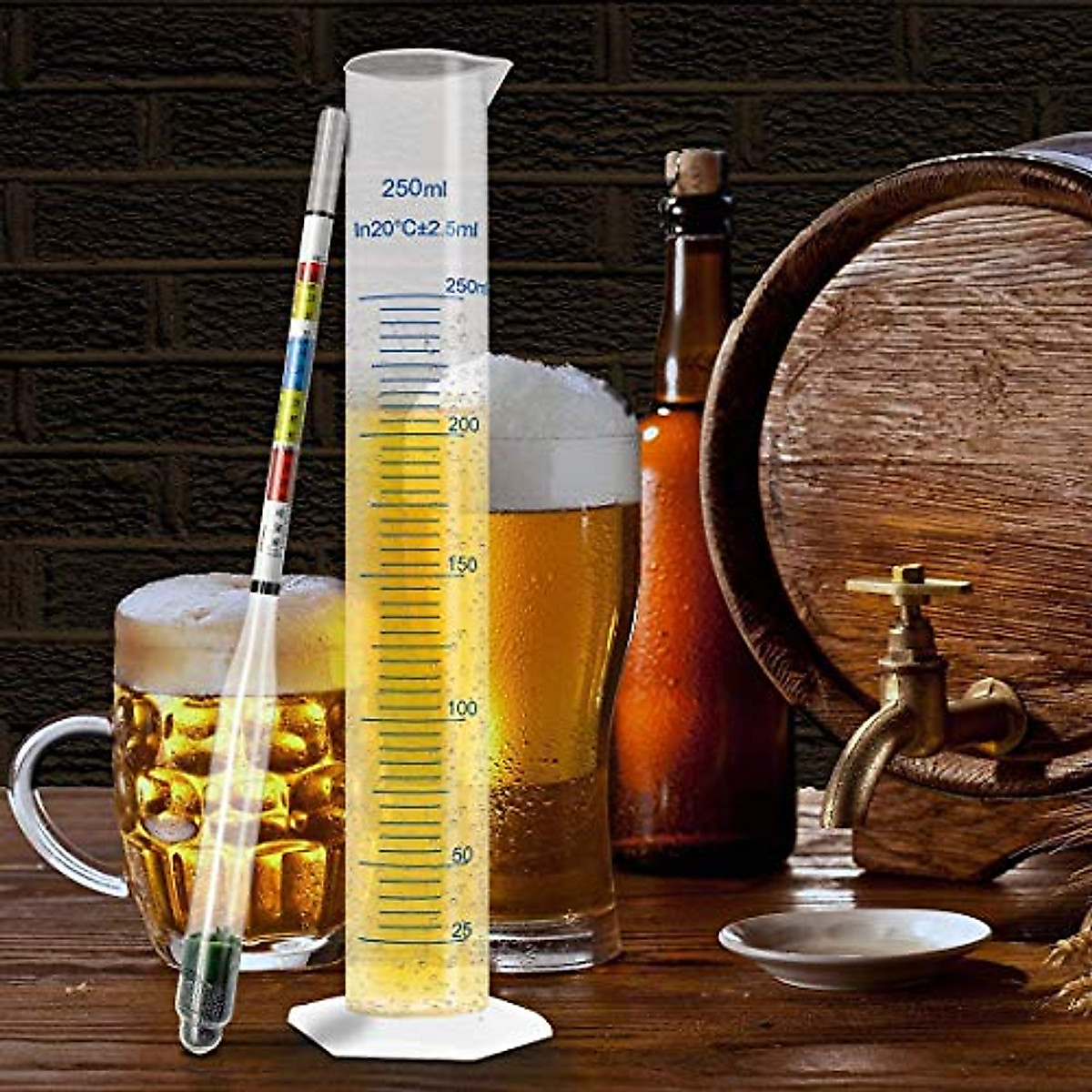 Hydrometer and Test Jar for Wine, Beer and Kombucha - Including 250ml Plastic Cylinder, Cleaning Brush and ABV Storage Bag