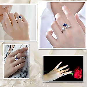 H.Queen Lifetech Fashionable Navy Sapphire Zircon Created Gemstone Rings Navy Blue Adjustable Open Rings Copper Plated 925 Silver for Women（Navy Blue