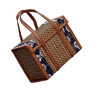 Operitacx Picnic Basket with Double Folding Handles Creative Picnic Food Hand Basket Folding Woven Fruit Basket Picnic Food Storage Basket for Outdoor Picnic 14.6x7.9x9.8inch