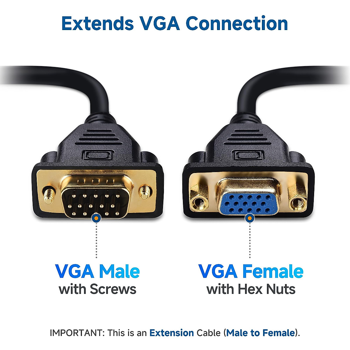 Cable Matters VGA Extension Cable (VGA Cable Male to Female) - 6 Feet, Not Regular VGA Cable
