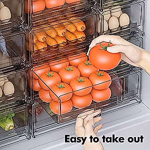 elabo 32 Grid Large Capacity Egg Holder for Refrigerator, Stackable Refrigerator Organizer Drawers with Removable Drain Tray, Fridge Organizer Bins, Pull Out Food Storage Container Bins with Drawer