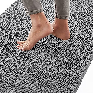 Gorilla Grip Bath Rug 36x24, Thick Soft Absorbent Chenille, Rubber Backing Quick Dry Microfiber Mats, Machine Washable Rugs for Shower Floor, Bathroom Runner Bathmat Accessories Décor, Grey