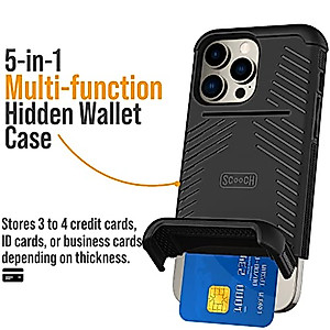 Scooch iPhone 14 Pro Max Case with Card Holder [Wingmate] iPhone 14 Pro Max Wallet Case with Hidden Card Slot and RFID Protection, Holds Up to 4 Cards, Military Grade Drop Protection, Black