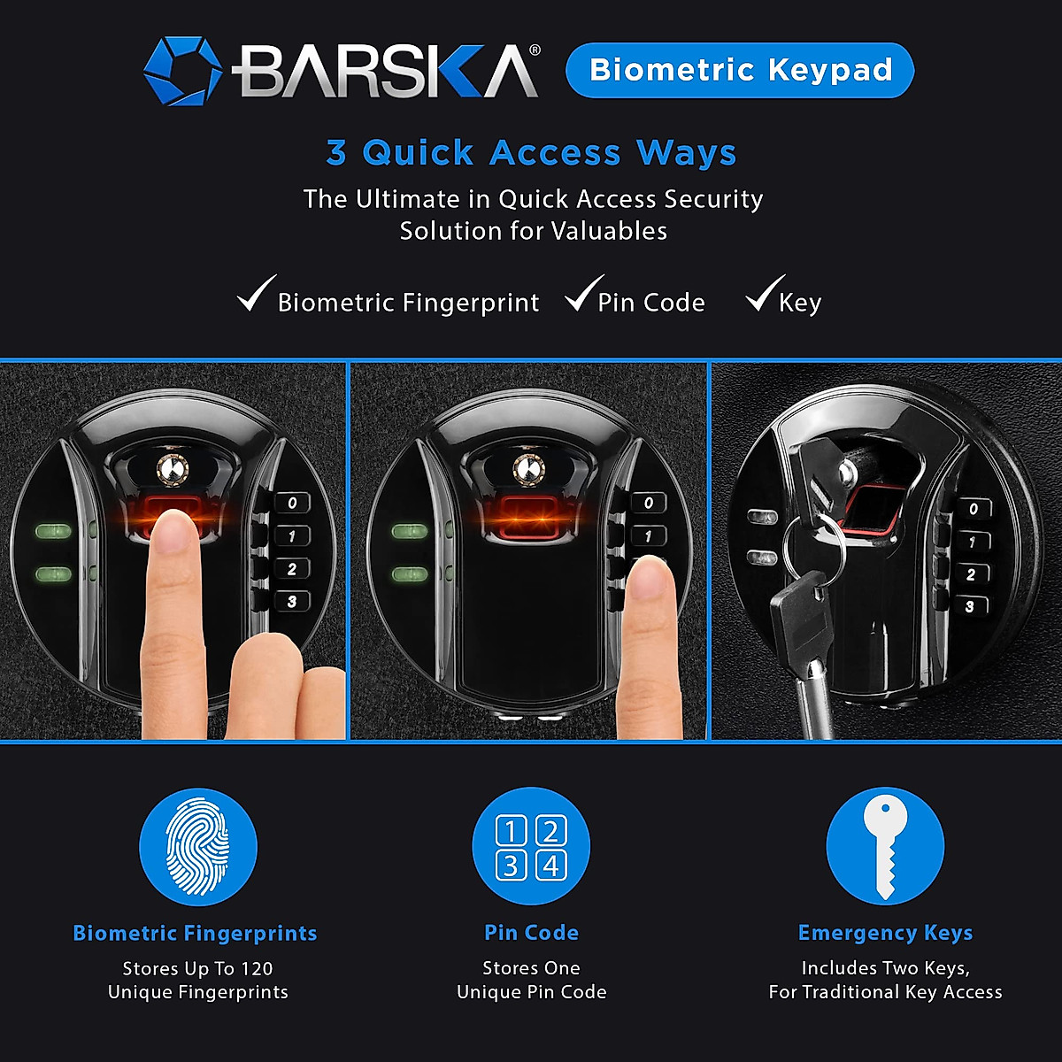 Barska AX12842 Large Biometric Fingerprint Keypad Security Home Safe 1.94 Cubic Ft , Black