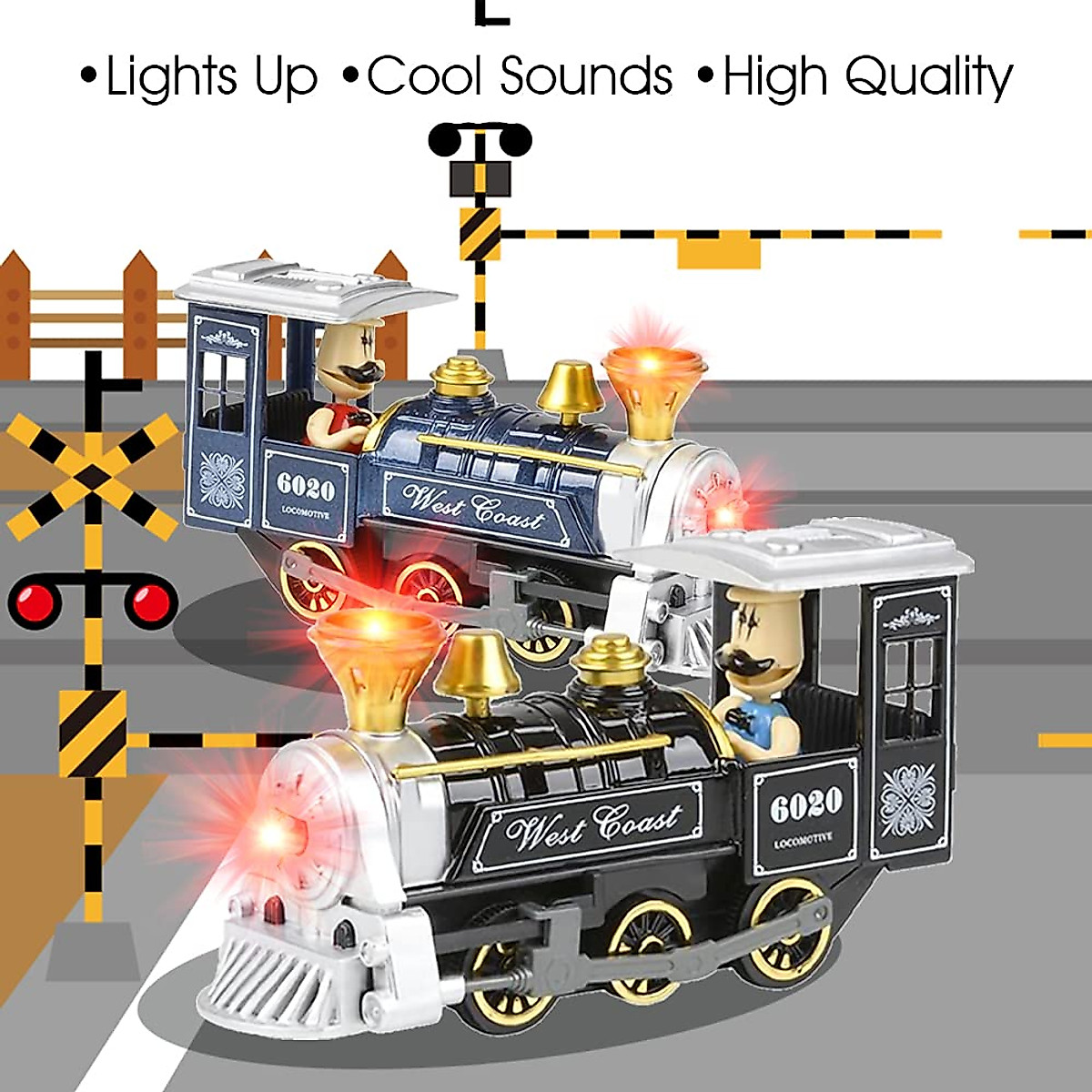 ArtCreativity Pull Back Train Toys for Kids, Set of 2, Diecast Metal Train with Sound Effects and Pullback Action, Choo Choo Trains for Boys and Girls, Great Birthday Idea