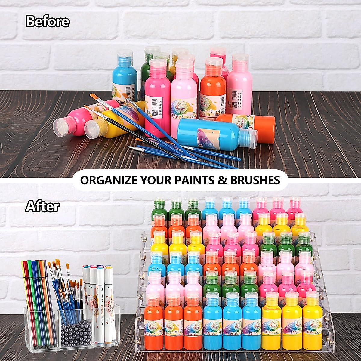 ESCULTORA 6Layers Acrylic Paint Organizer, Craft 3 Slot Paint Brush Holder, Perfect Paint Bottles Storage Rack For Storing 2oz Paint Bottles, Oil Paint Tubes, Miniature Paints