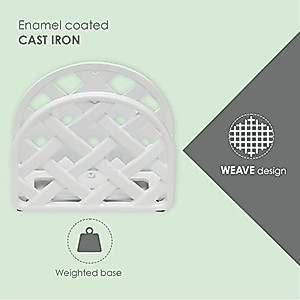 Home Basics Weave Freestanding Cast Iron Napkin Holder | Rubber Feet | Enamel Coating | Great for Cloth or Paper Napkin (White)