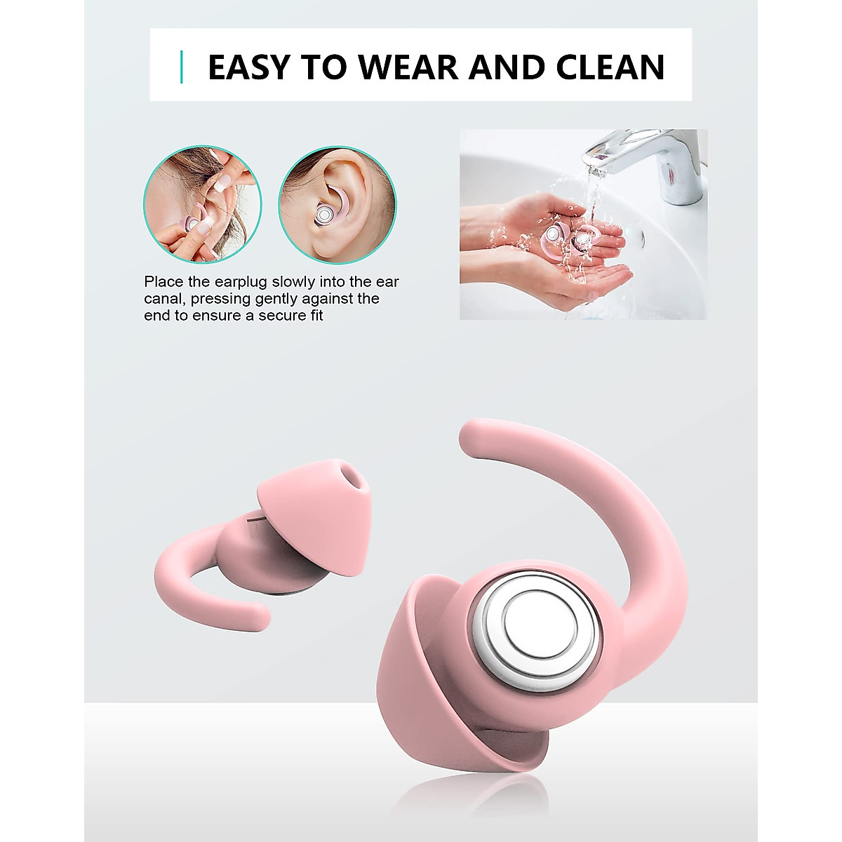 Ear Plugs for Sleeping Noise Cancelling & Reduction Silicone, 2 Pairs Reusable Sleep Ear Plugs,Hearing Protection Earplugs Sound Blocking for Concerts,Motorcycle,Work(Pink)