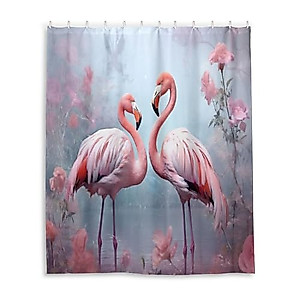 WELLDAY Shower Curtain Flamingos Bathroom Decor Waterproof Fabric with Hooks 60x72 Inch