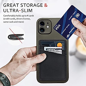 Phone Card Holder for Back of Phone, Leather Phone Wallet Stick On, Credit Card Holder for Phone Case Compatible with iPhone, Samsung, Android and All Cell Phone - 2Pack Black