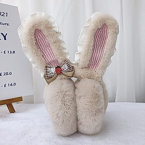 JIAHG Women Girls Plush Rabbit Ear Winter Earmuffs Soft Faux Fur Ear Warmers Adjustable for Adults Kids Thermal Ear Cover Muffs