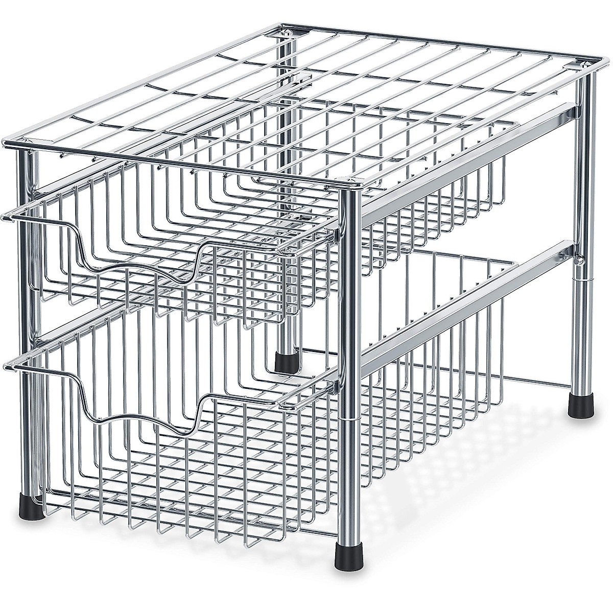 SimpleHouseware Stackable 2 Tier Sliding Basket + Single Tier Basket, Chrome