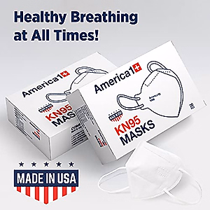 America1 KN95 Face Masks | Made in USA | Breathable Face Masks with 4-Layer Protection | Face Masks for Men and Women | Disposable Face Masks for Work, Home, and Outdoor | 20 Count White Face Masks