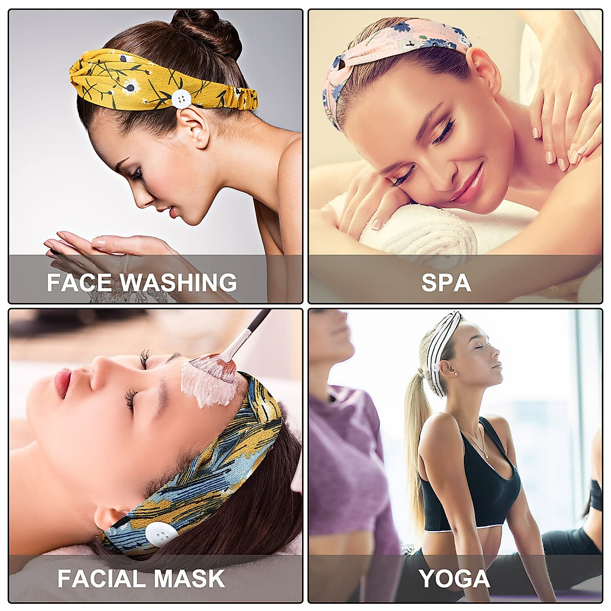 WILLBOND 12 Pieces Headbands with Buttons for Mask Women Button Hair Band for Nurses Doctor Protect Ears, Boho Stretchy Cross Knotted Headband Elastic Yoga Sports Headbands Non Slip Turban Headwrap