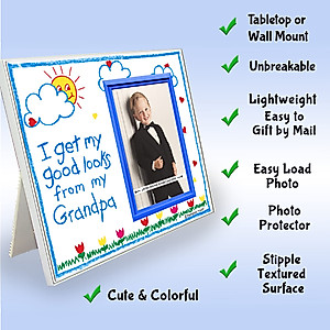 Picture Frame for Grandpa | "I Get My Good Looks from My Grandpa" | Classic Crayola Cute Picture Frame | Measures 8.25 x 7 in | Holds a 3.5 x 5 inch Photo | Easy to Mail