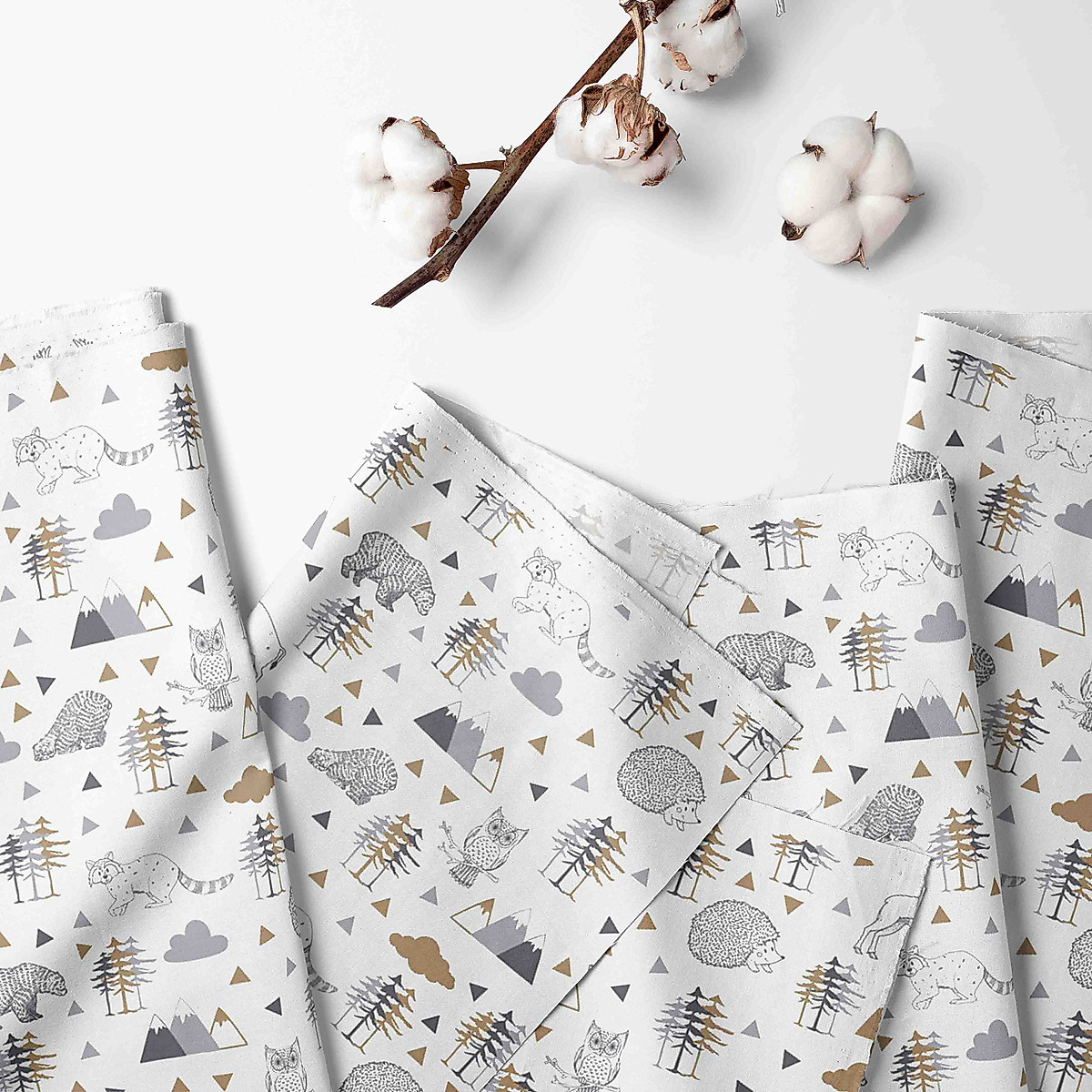 Bacati - 2 Pack Woodlands Bears Bison Owls Printed Neutral 100% Cotton Universal Baby US Standard Crib or Toddler Bed Fitted Sheets (Beige/Grey)