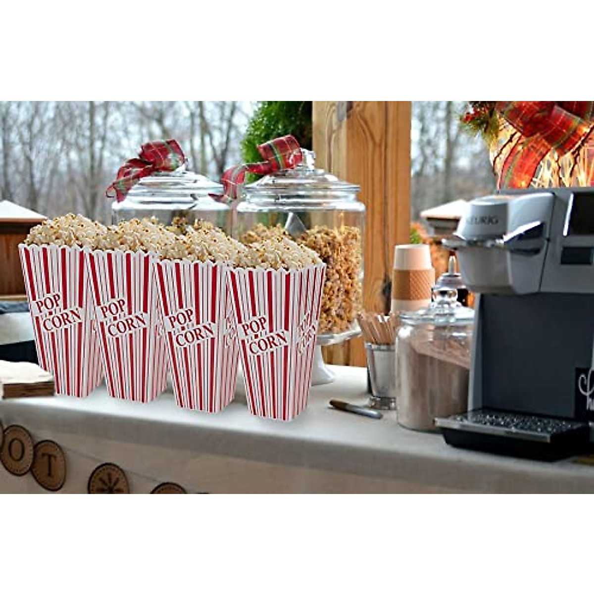 Fasmov 21 Pack Popcorn Containers, 7.7 x 4 Inches Plastic Open-Top Popcorn Boxes Reusable Popcorn Container Set for movie night or movie party theme