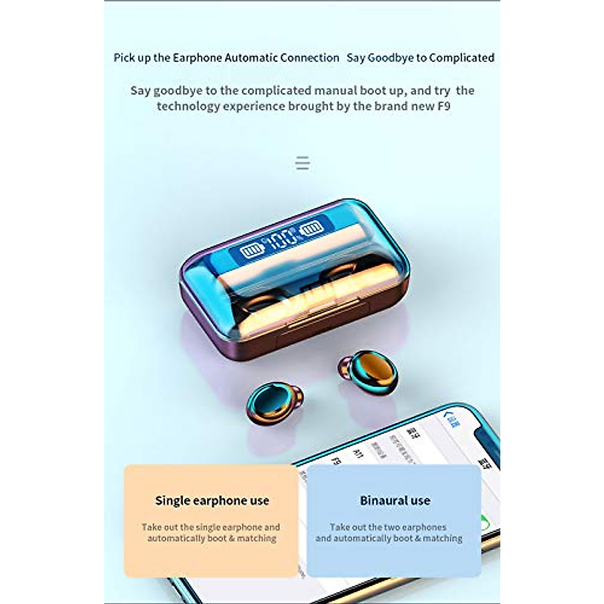 Kuhxz True Wireless Touch Control Bluetooth 5.0 Headphones, 3D Stereo Deep Bass in-Ear Headset w/Mic, IPX6 Waterproof Earphones for Sports, 180H Playtime w/Digital Display Charging Case