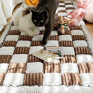 Waterproof Dog Blanket, Cream-Coloured Large Plaid Square Pet Mat Bed Couch Cover - Funny Fuzzy Couch Cover for Large Dogs - Pet Blanket and Bed Cover