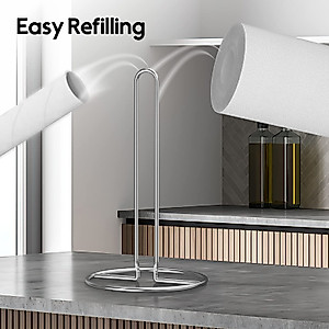 Paper Towel Holder Countertop Stainless Steel Paper Towel Stand Rack Kitchen Towel Dispenser for Standard Paper Towel Rolls Ideal for Kitchen Countertops, Farmhouses, Living Rooms (Silver)