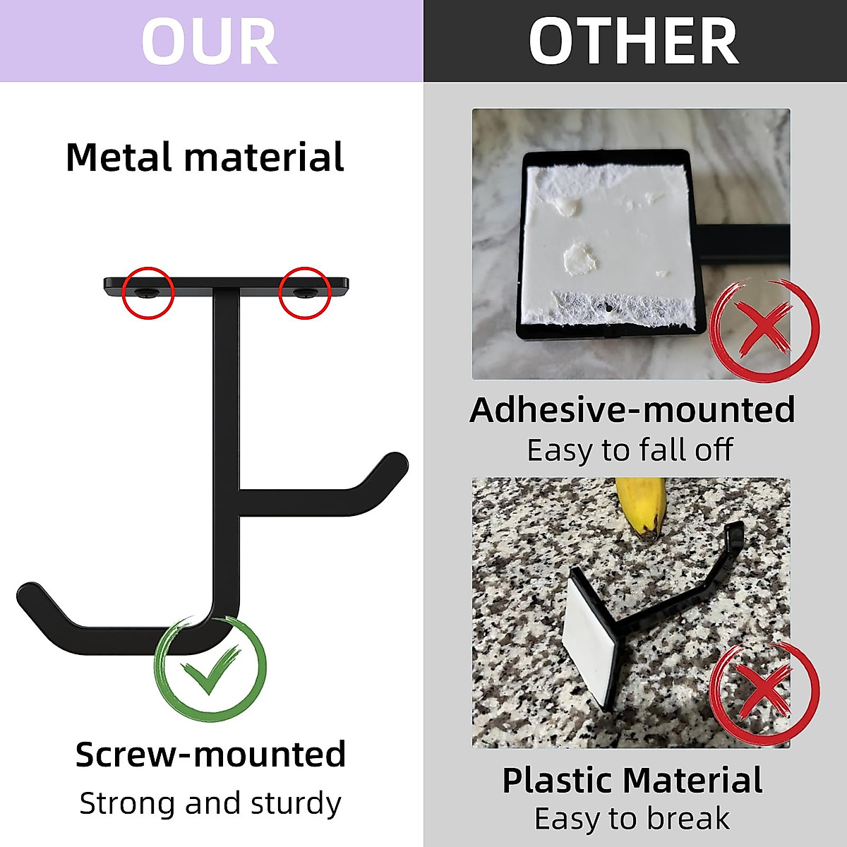 YTAIMITOP Banana Hook Under Cabinet, Banana Hanger to Keep Bananas Fresh, Metal Banana Holder Hook Under Cabinet, Space Saving, Screw-Mounted Black