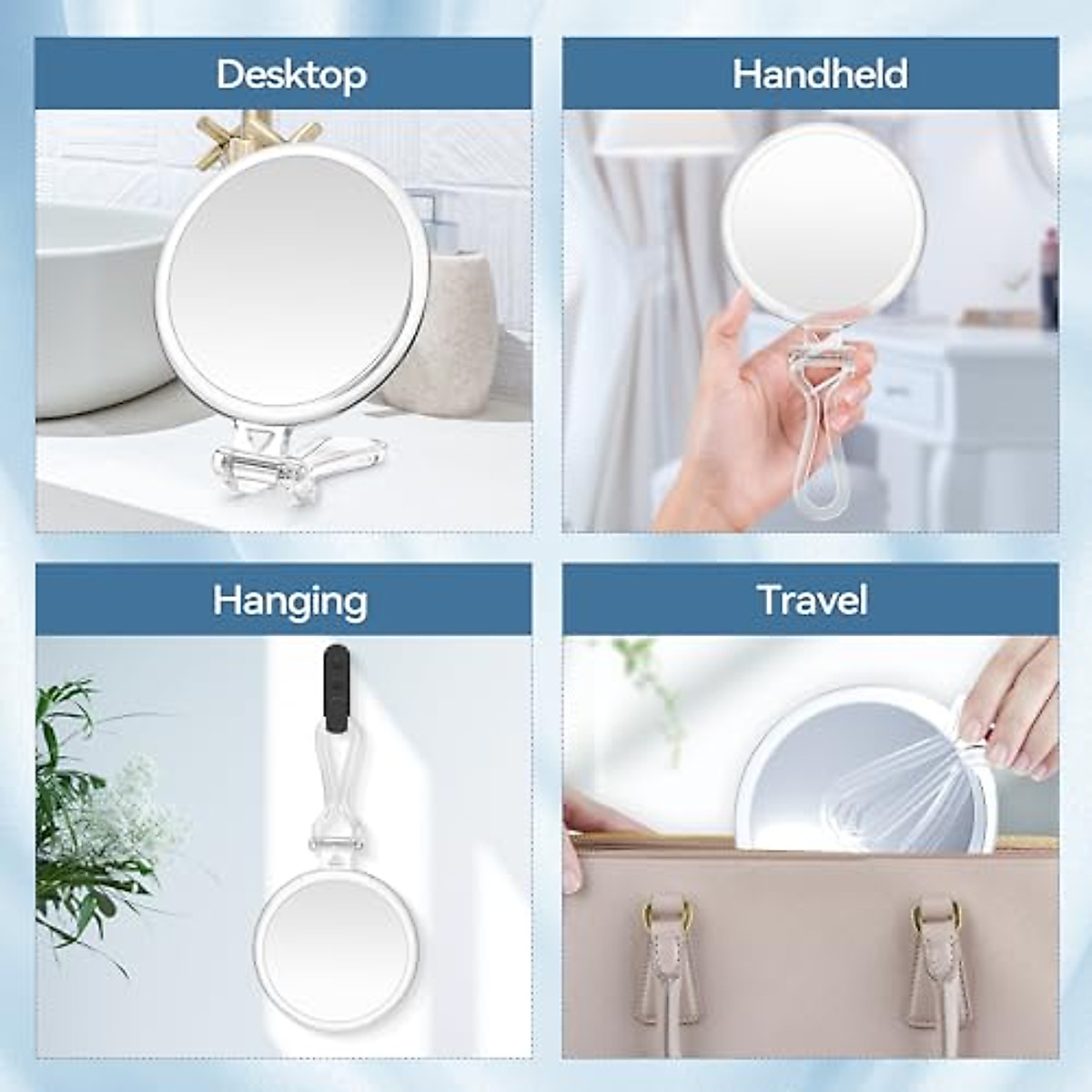 B Beauty Planet Magnifying Mirror, 30X Hand Mirror with Handle for Travel Magnifying Mirror, Handheld Magnifying Mirror with Double Side 30X/1X Magnification, 30X Handheld Mirror for Eyes Makeup 5 in