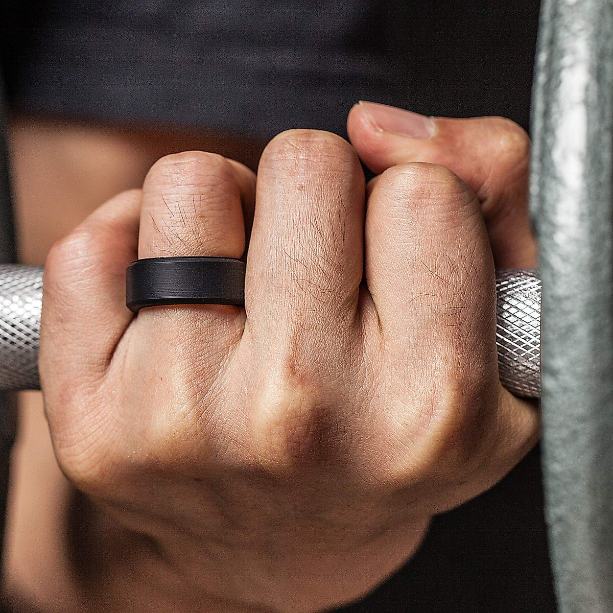 ThunderFit Silicone Rings for Men, Flat Top Angled Edge Rubber Wedding Bands 9.8mm Wide 2mm Thick - 1/4/7 Variety Multipack (Dark Blue, Dark Green, Black, Dark Grey - Size 9.5-10 (19.8mm))