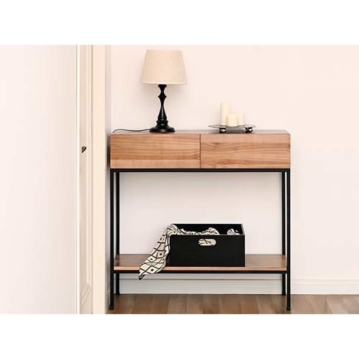 StorageWorks Bamboo Organizers for Shelves, Handcrafted Bamboo Storage Containers for Snacks, Spices, or Drinks, Black Wooden Crates with Built-in Handles, Jumbo, 1 Pack