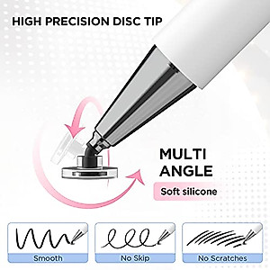 Pen for Tablet, Capacitive Disc Tip Stylus Pencil & Magnetic Cap Compatible with All Touch Screens, Pens for Apple iPad pro/5/6/7/8th/iPhone, Samsung Galaxy Tab A7/S7, Chromebook, Touch Pad (Black)