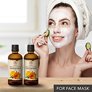 AROMATIKA Calendula Oil set 2 x 3.4 Fl Oz - 6.8 Fl Oz - Calendula Officinalis - Infused - Almond Oil Base - 100% Pure & Natural - Marigold Oil - for Skin, Nails, Hair, Face, Body